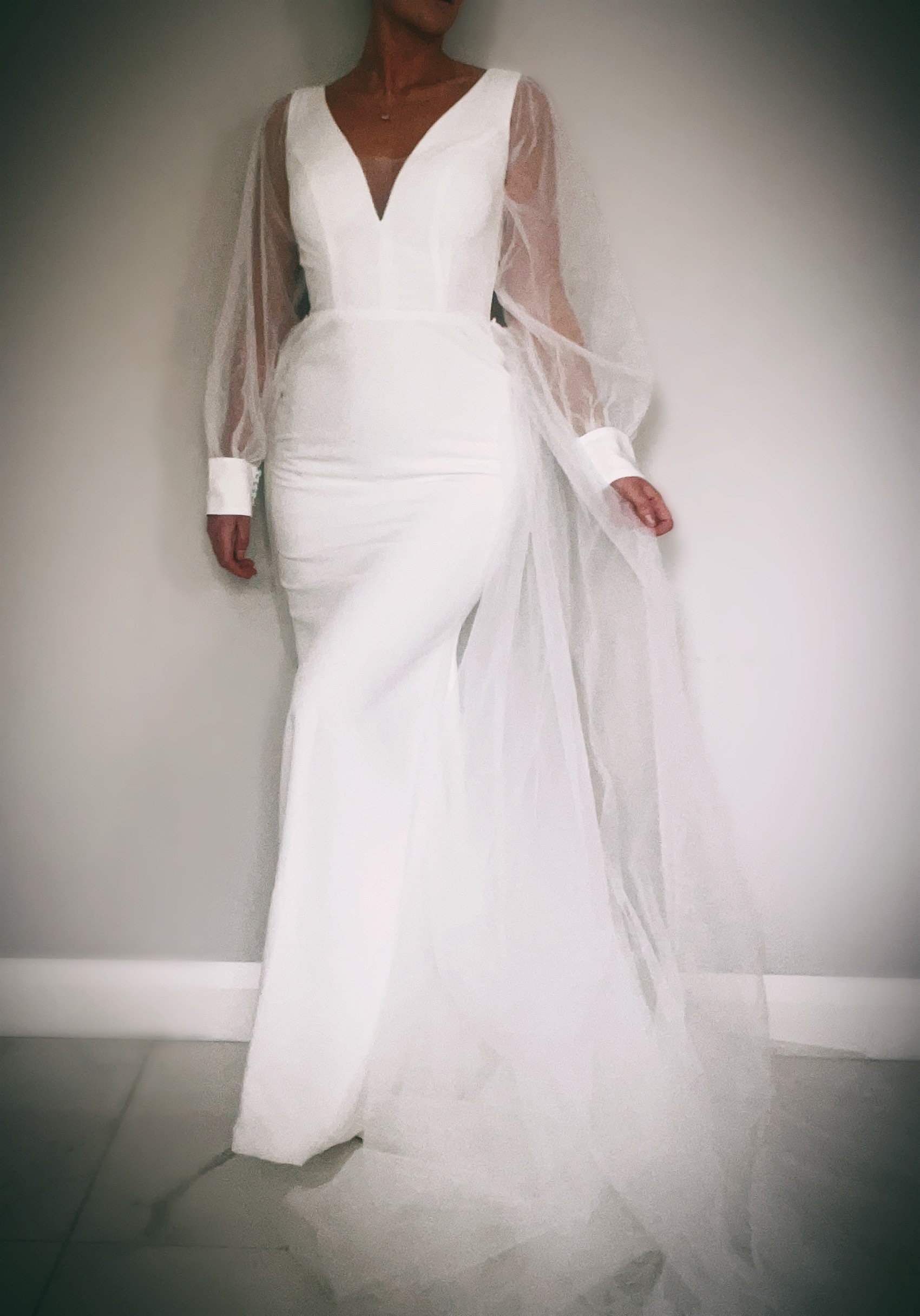 Rheya' Classic Ivory Bridal Gown With Organza Puff Sleeves - Etsy