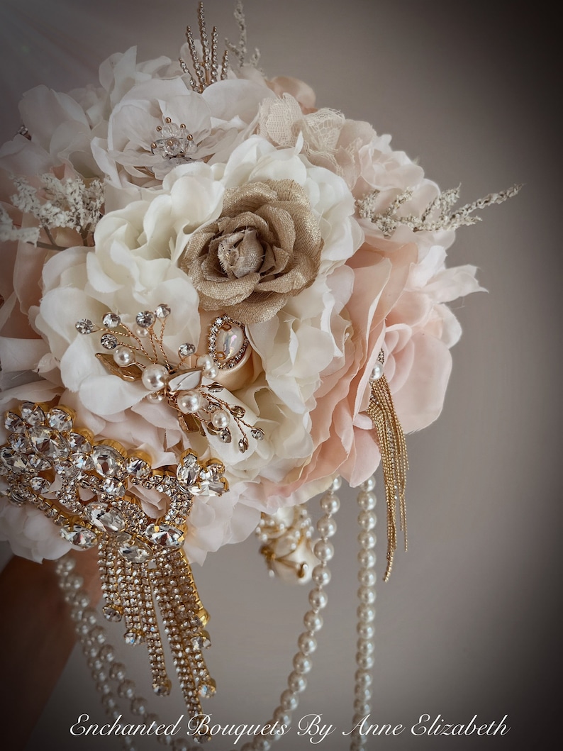 Bridal Bouquet Brooch Bouquet With Flowers Large Bouquet Pink Ivory ...