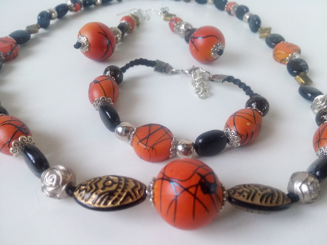 Orange Necklace Black Filigree African Style | Etsy