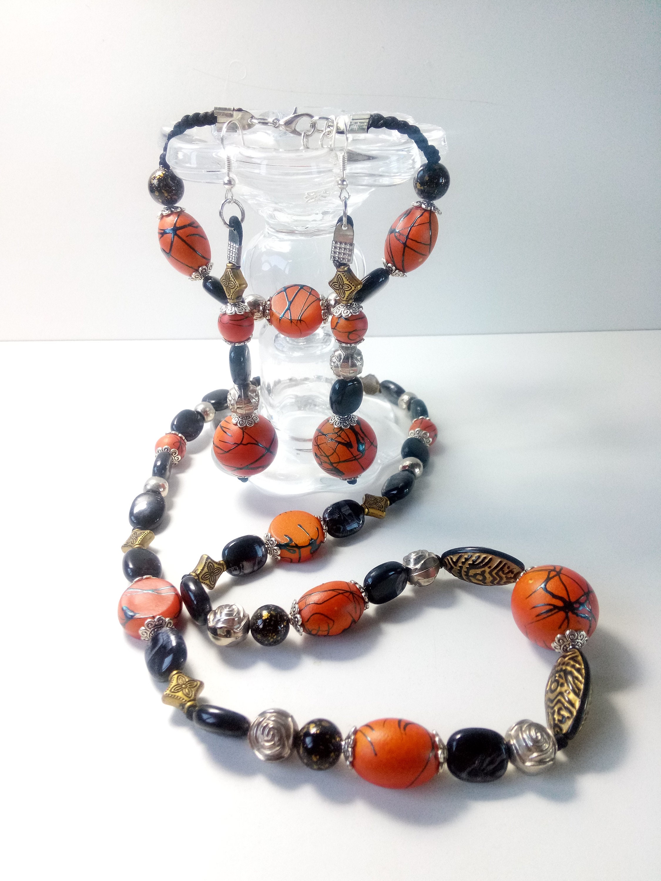 Orange Necklace Black Filigree African Style | Etsy