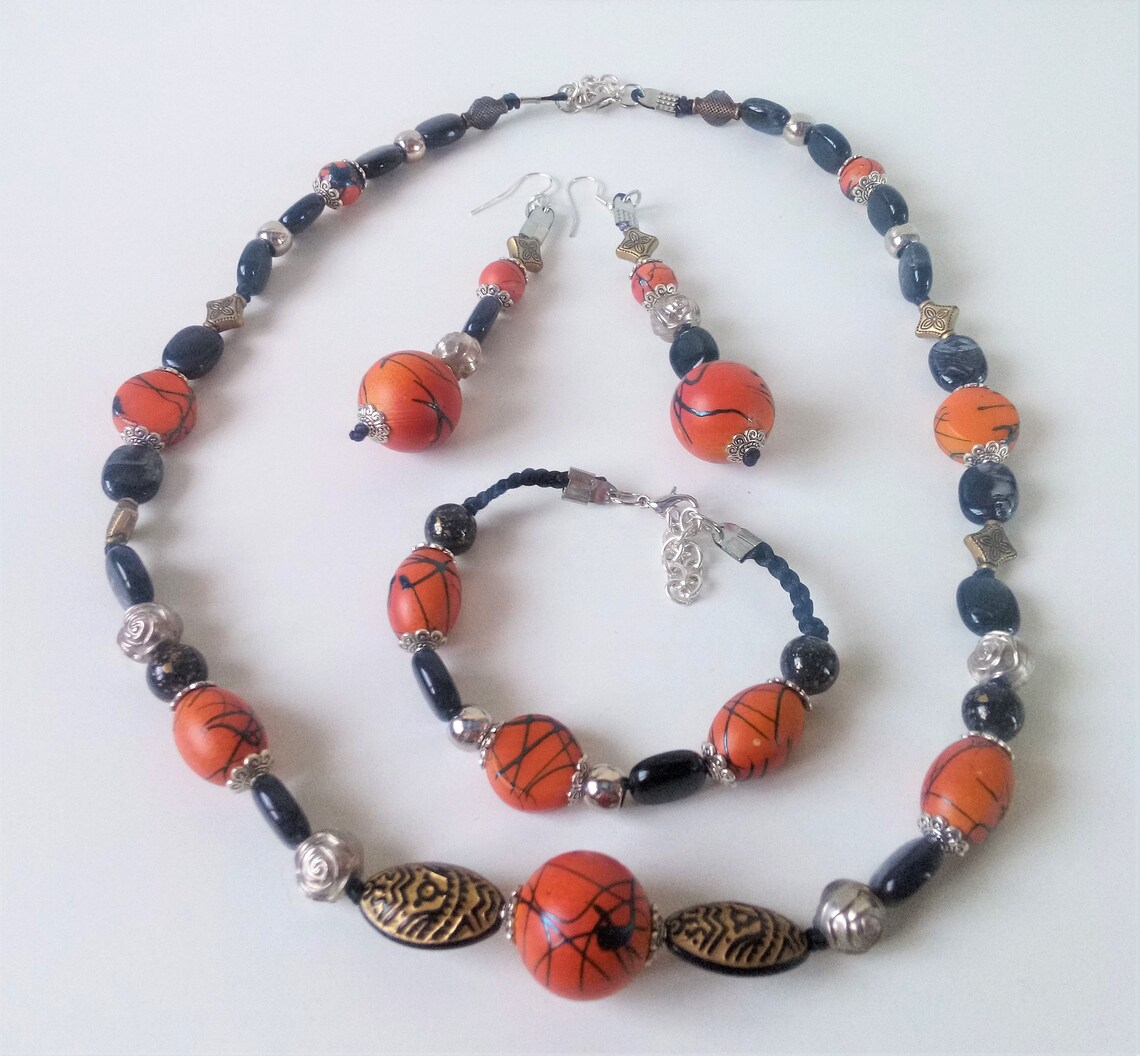 Orange Necklace Black Filigree African Style | Etsy