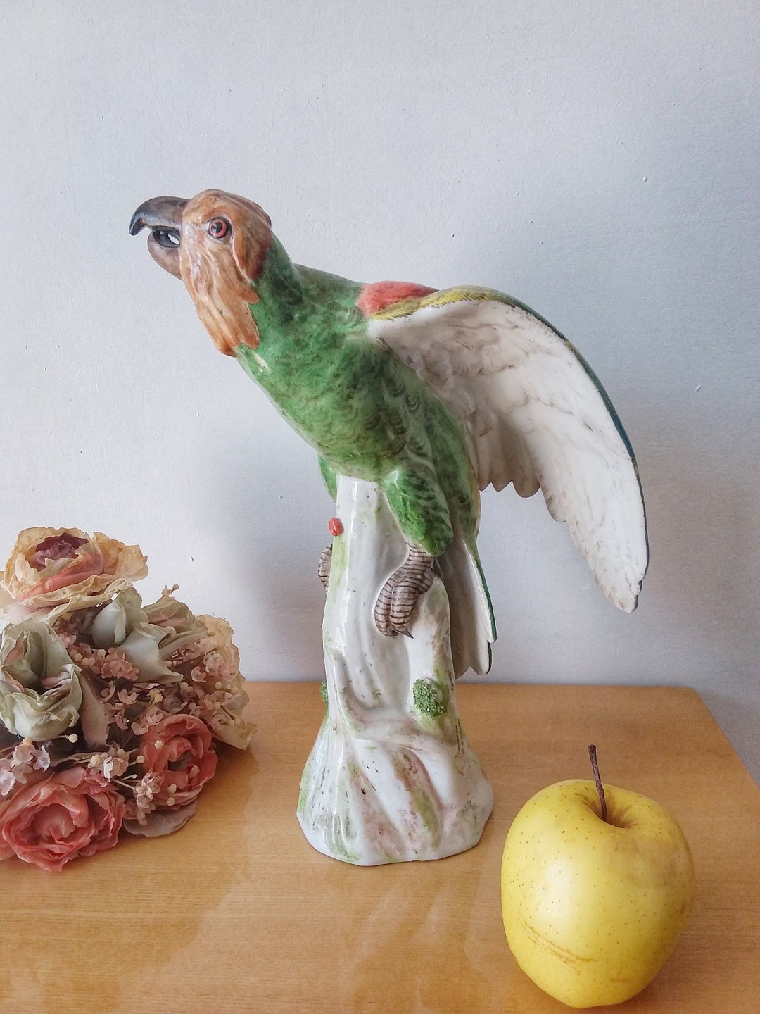 Ancient Great Parrot / Aras Perched Porcelain Bourdois and Bloch ...