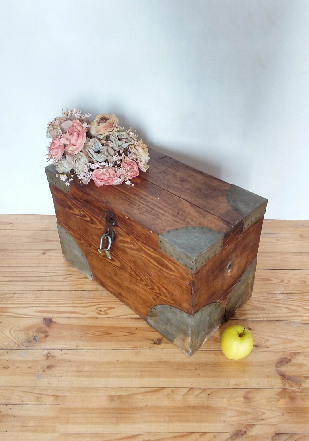 Old GROSSE Case/ Rustic Box: Wood / Zinc With Its Padlock. Plumber's ...