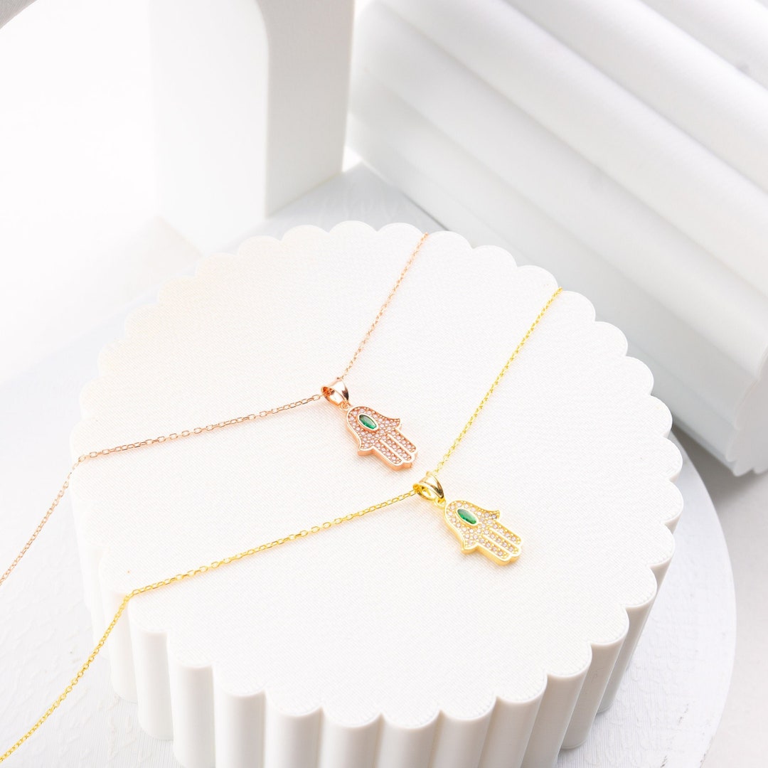 14K REAL Gold Hamsa Necklace, Solid Gold Evil Eye, Hamsa Necklace Gold ...