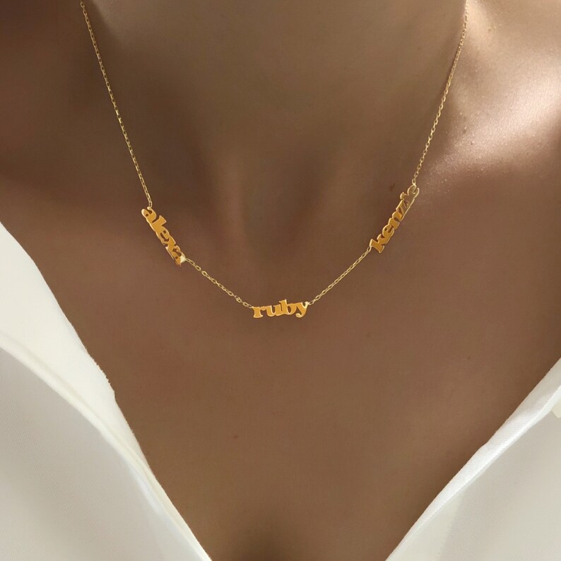 14k Gold Three Names Necklace Multiple Name Necklace - Etsy