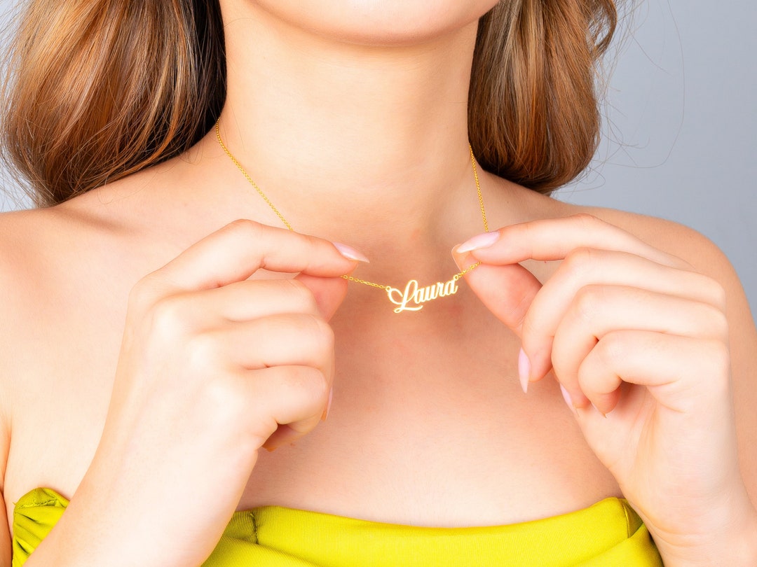 Personalized 14k Solid Gold Name Necklace Gold Plated Custom Name Necklace Necklace For Her