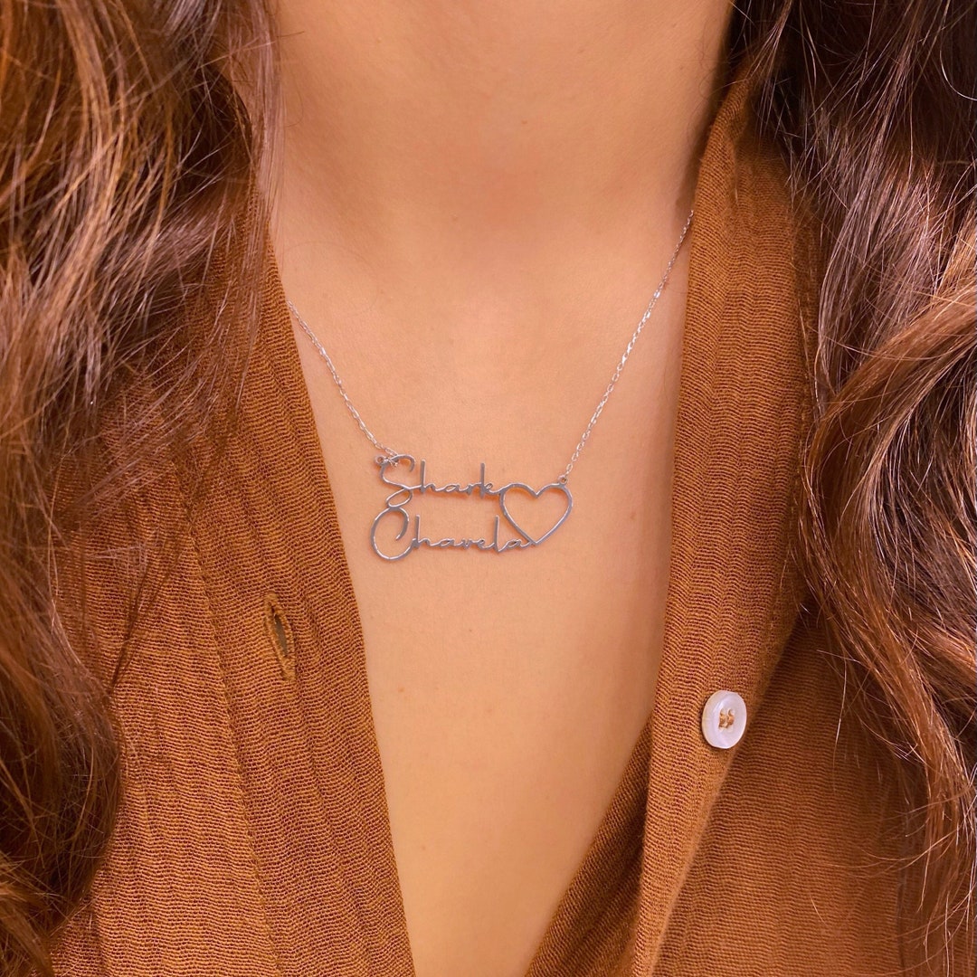 Two Name Necklace With Heart, Dainty Family Necklace, 2 Names Necklace ...