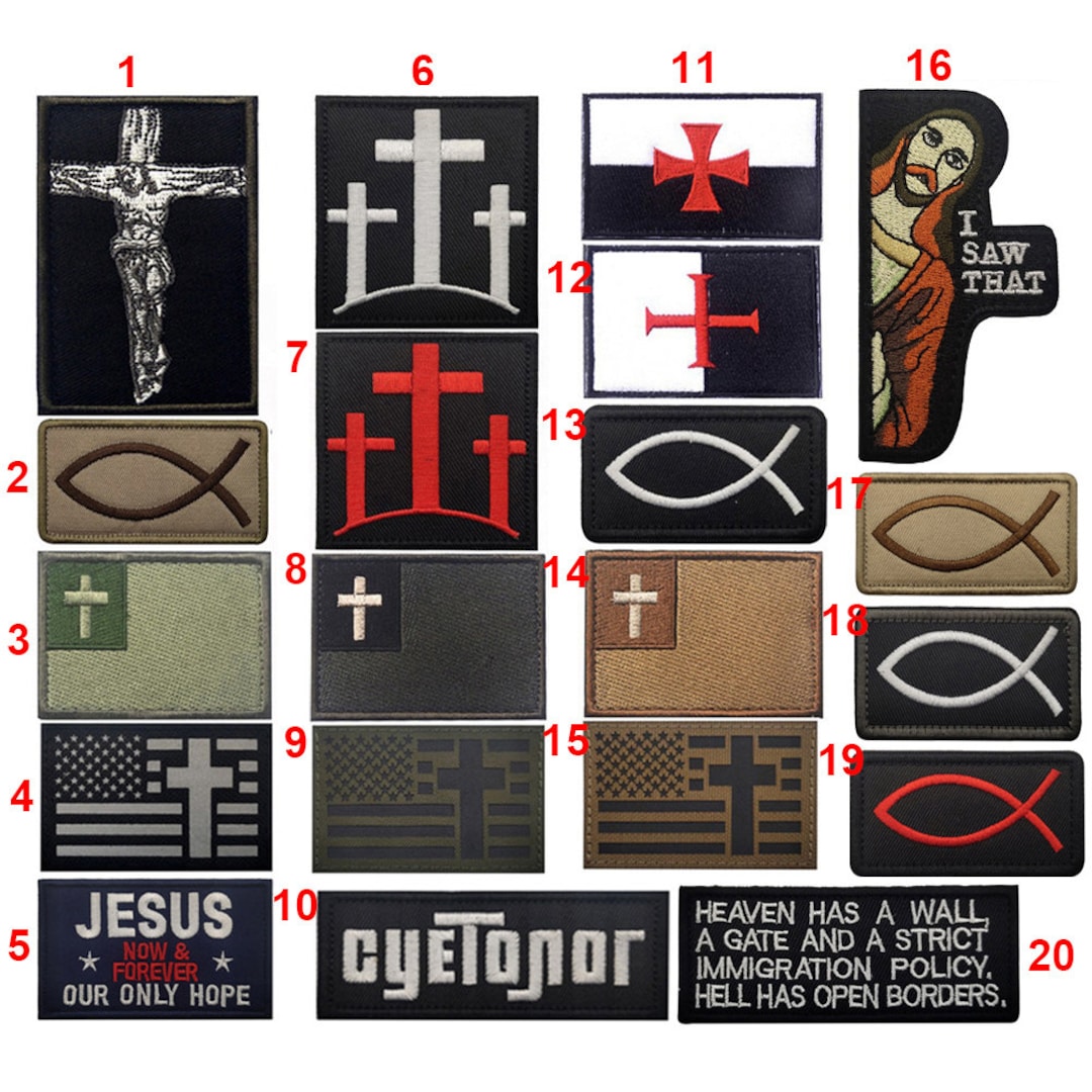 Jesus Fish Embroidery Patches God Christian Cross Flag Sign Emblem ...
