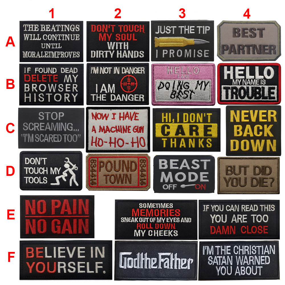 English Alphabet Motivational Phrases Embroidered Patches Biker Saying ...