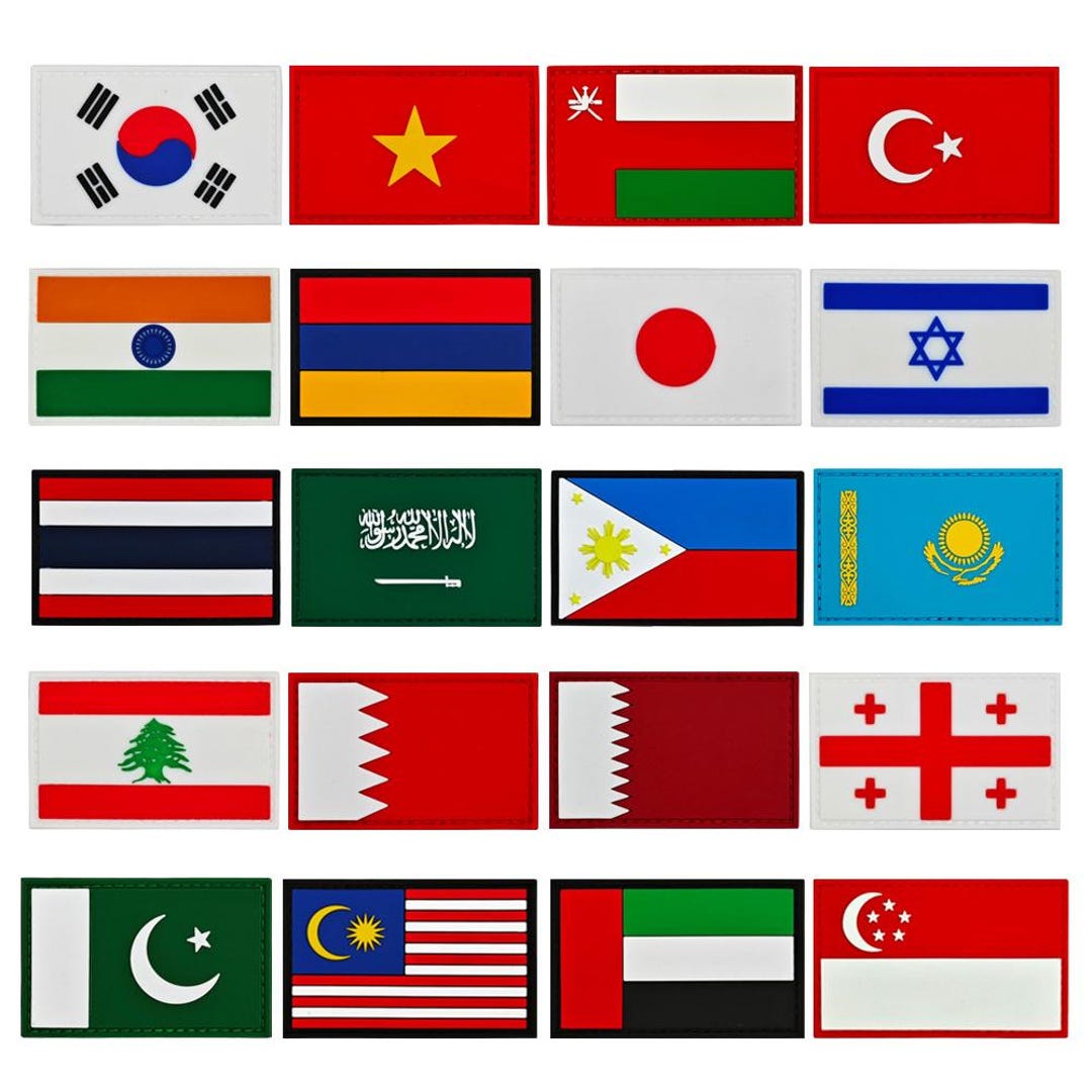 National Flag Asia 3D PVC Rubber Patch Hook Back Decorative Badges ...
