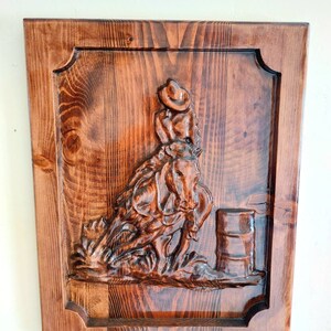 Cowboy Barrel Racing, Horses Cowboy Barrel Racing, 3D Carving Art Wall ...