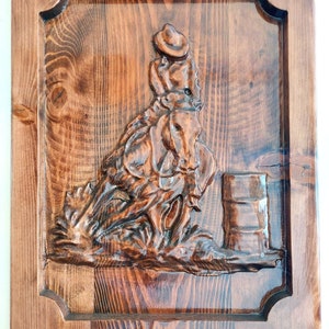 Cowboy Barrel Racing, Horses Cowboy Barrel Racing, 3D Carving Art Wall ...