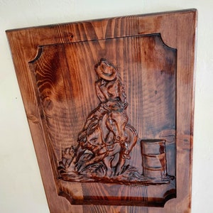 Cowboy Barrel Racing, Horses Cowboy Barrel Racing, 3D Carving Art Wall ...