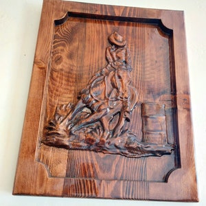 Cowboy Barrel Racing, Horses Cowboy Barrel Racing, 3D Carving Art Wall ...