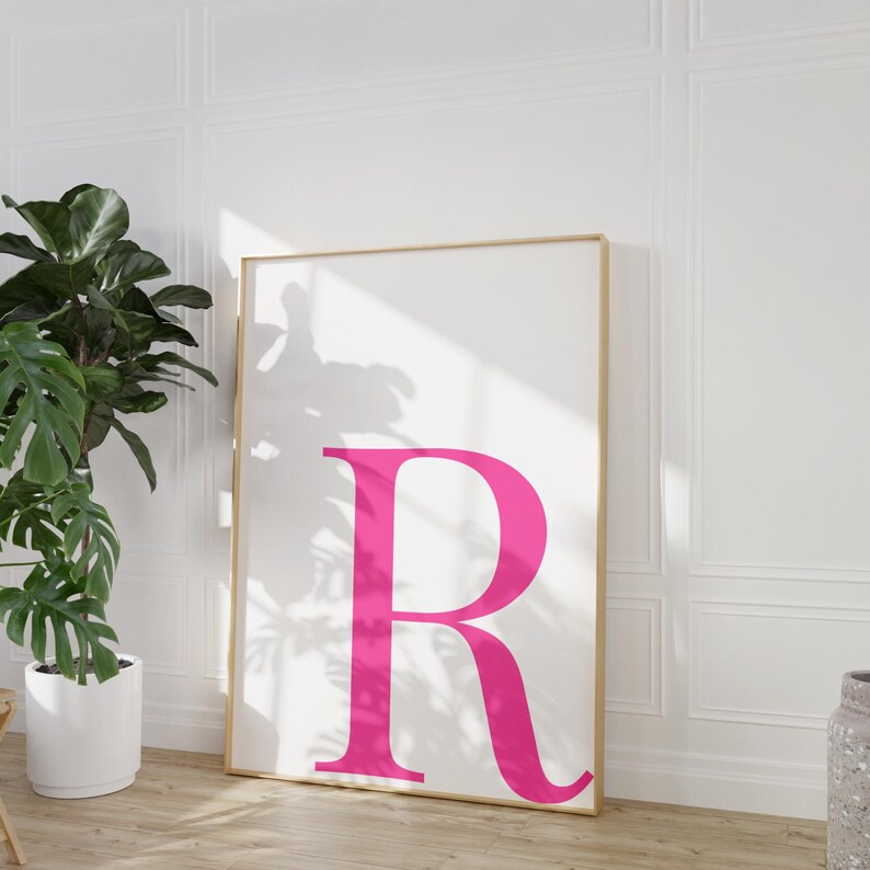 Letter R Printable Poster Hot Pink R Monogram Print Bright Pink Initial ...