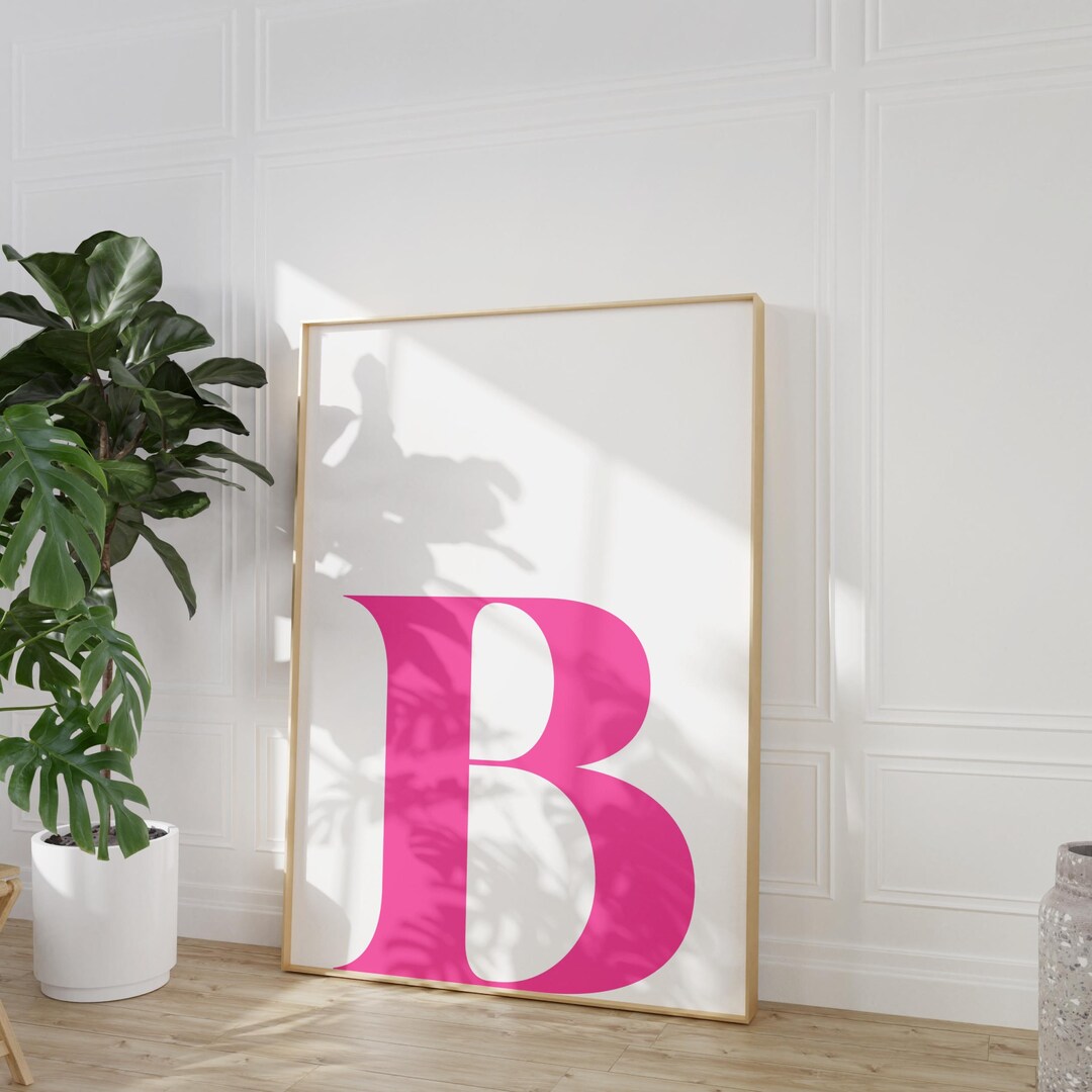 Letter B Printable Poster Hot Pink B Monogram Print Bright Pink Initial ...