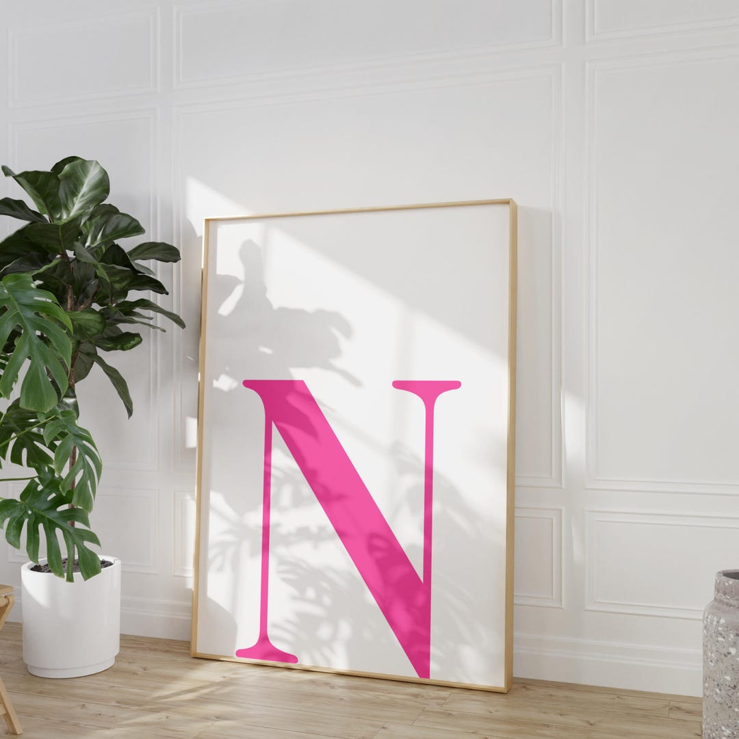 Letter N Printable Poster Hot Pink N Monogram Print Bright Pink Initial ...