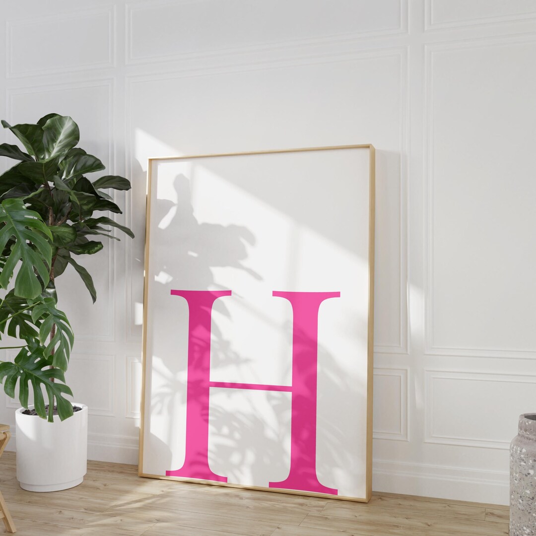 Letter H Printable Poster Hot Pink H Monogram Print Bright Pink Initial ...