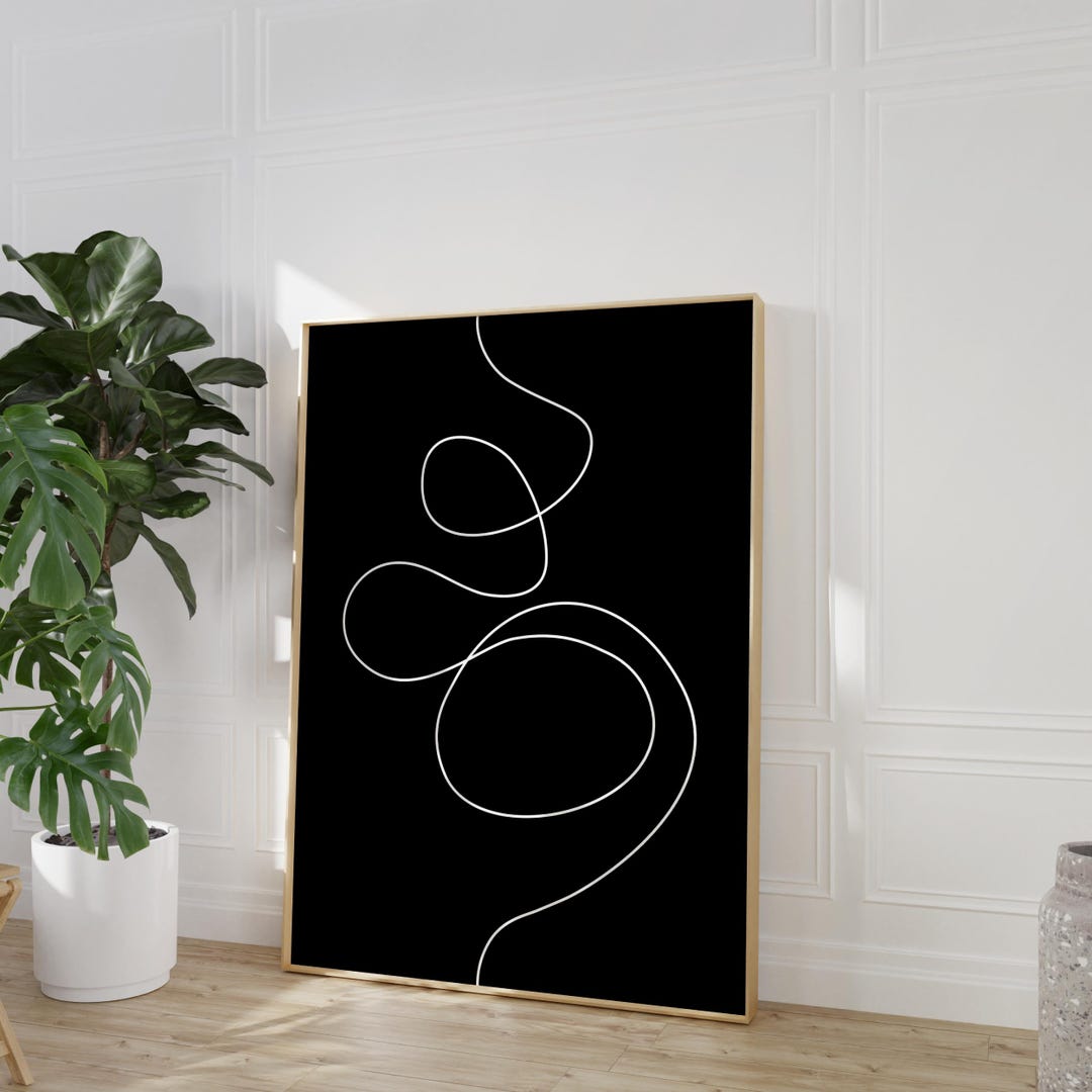 Abstract Curved Line Printable Wall Art Simple Minimalist Black White ...
