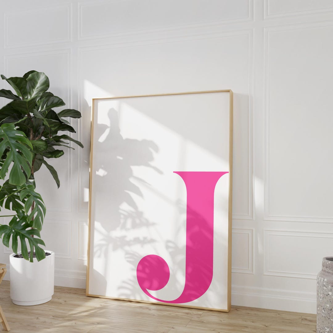 Letter J Printable Poster Hot Pink J Monogram Print Bright Pink Initial ...