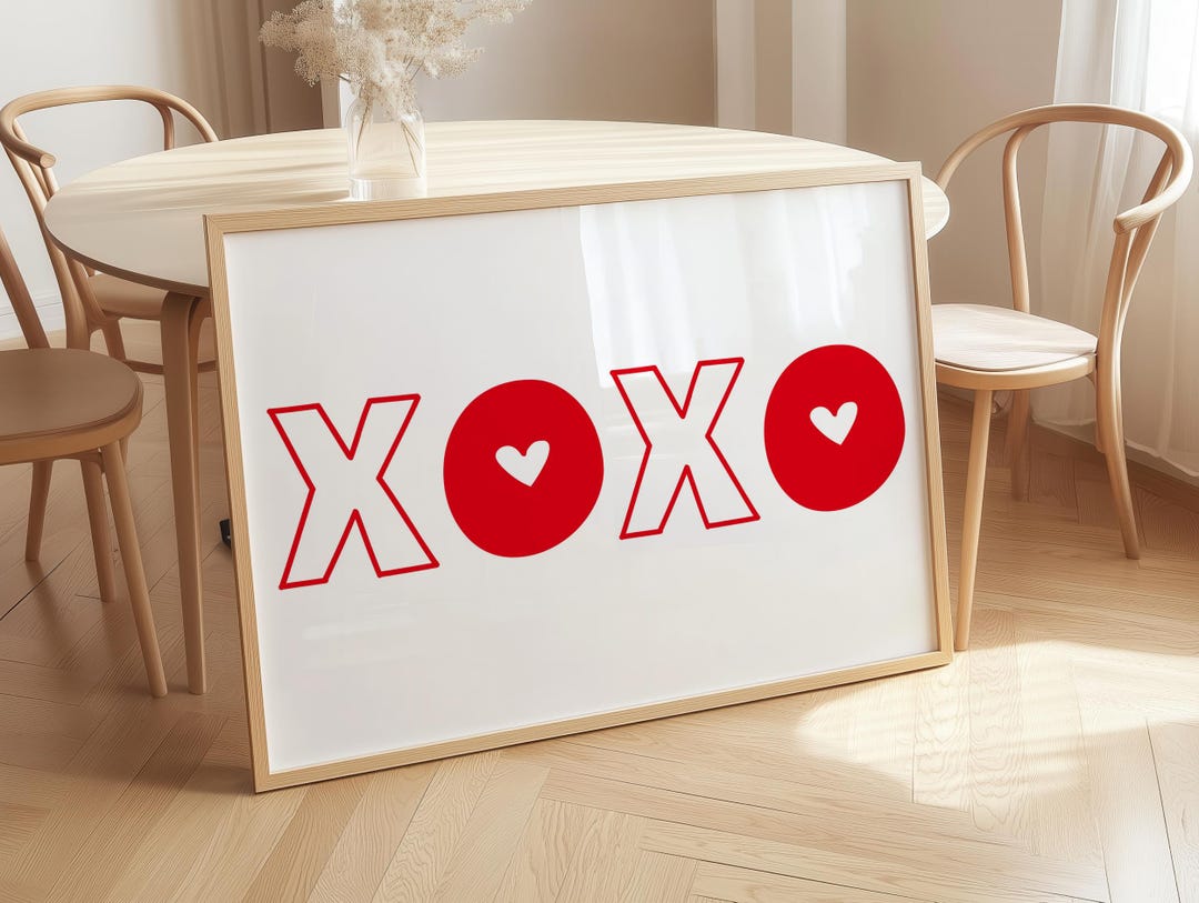 XOXO With Hearts Printable Poster Red and White Landscape Wall Art Cute ...