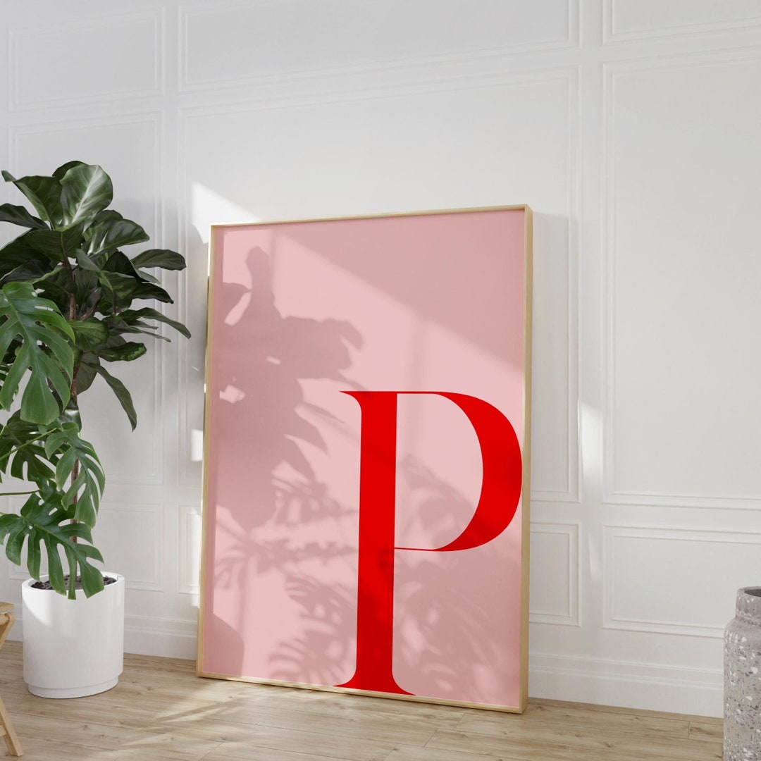 Letter P Printable Wall Art Pink and Red P Monogram Print Initial P ...