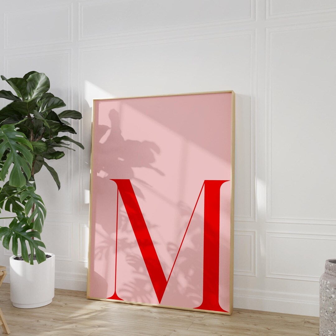 Letter M Printable Wall Art Pink and Red M Monogram Print Initial M ...