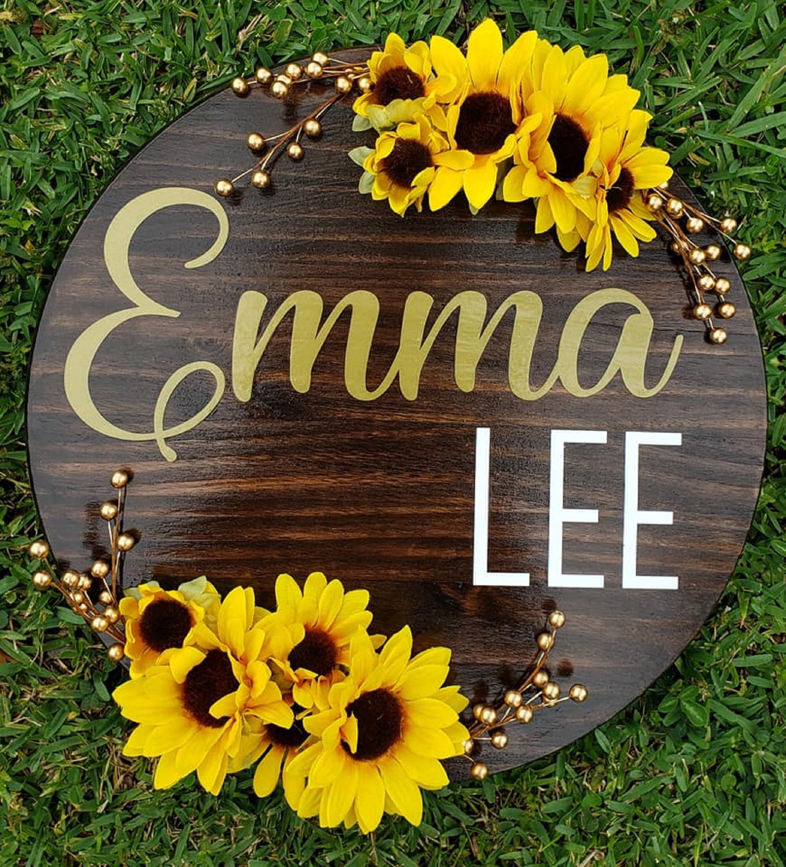 Round Wooden Name Sign 24 Sunflower Nursery Name Sign - Etsy