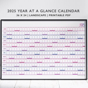 2025 Wall Calendar Year at a Glance 24x36 Printable Giant Horizontal ...