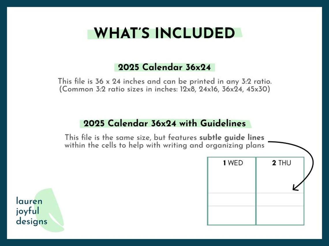2025 Wall Calendar Year at a Glance 24x36 Printable Giant Horizontal ...