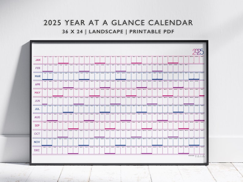 2025 Wall Calendar Year at a Glance 24x36 Printable Giant Horizontal ...