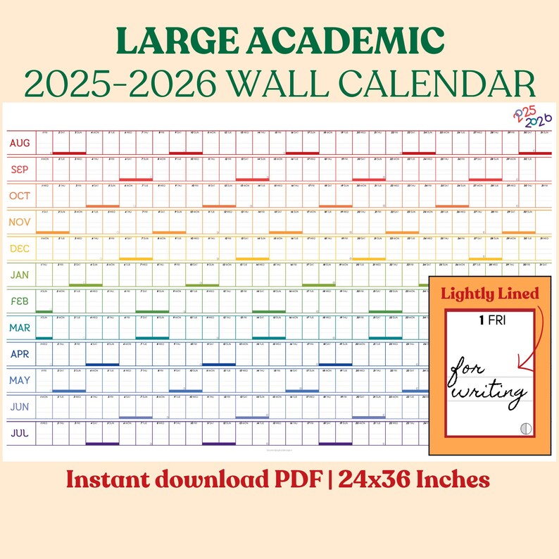 2025-26 Academic Wall Calendar Year at a Glance | 24x36 Printable ...