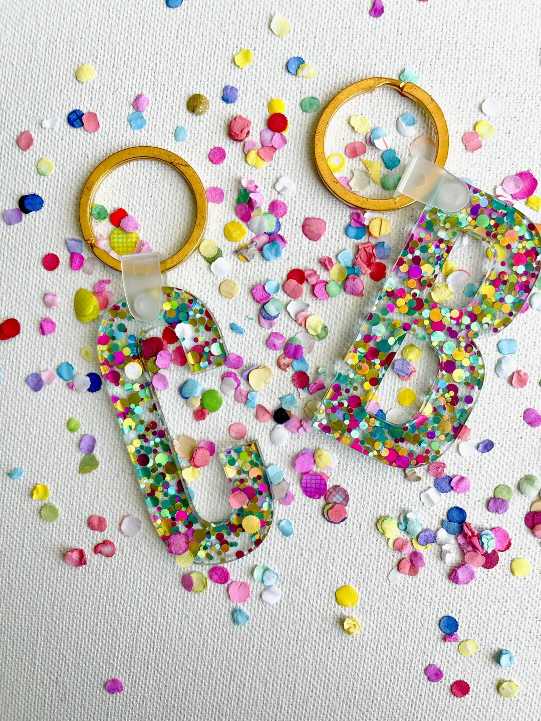 Initial Monogram Letter Acrylic Confetti Bag Tag Keychain - Etsy