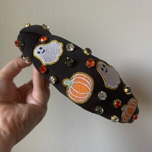 Halloween Spooky Season Ghost Pumpkin Gem Crystal Top Knot Headband - Etsy