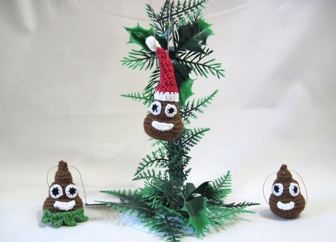 Poo Crochet Christmas Ornaments, Set of 3, - Etsy