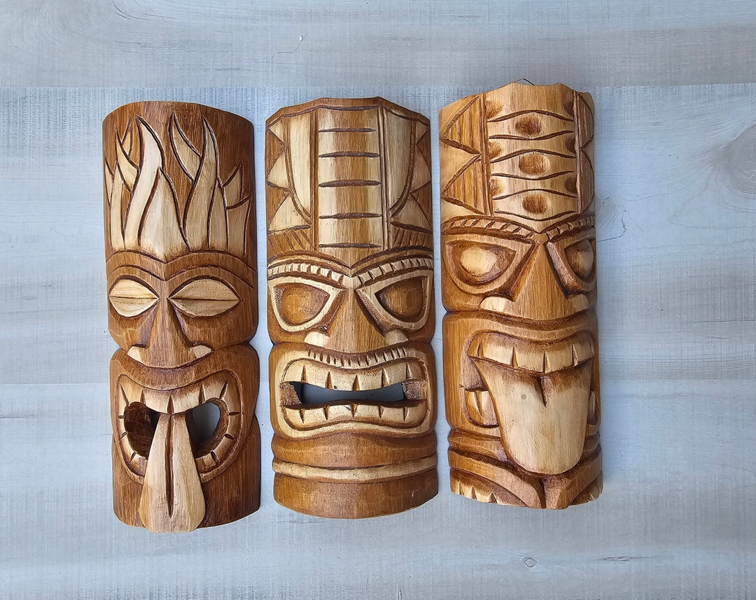 Tiki Mask Tiki Decor Hawaiian Luau Tropical Tribal 12" Set of 3 - Etsy