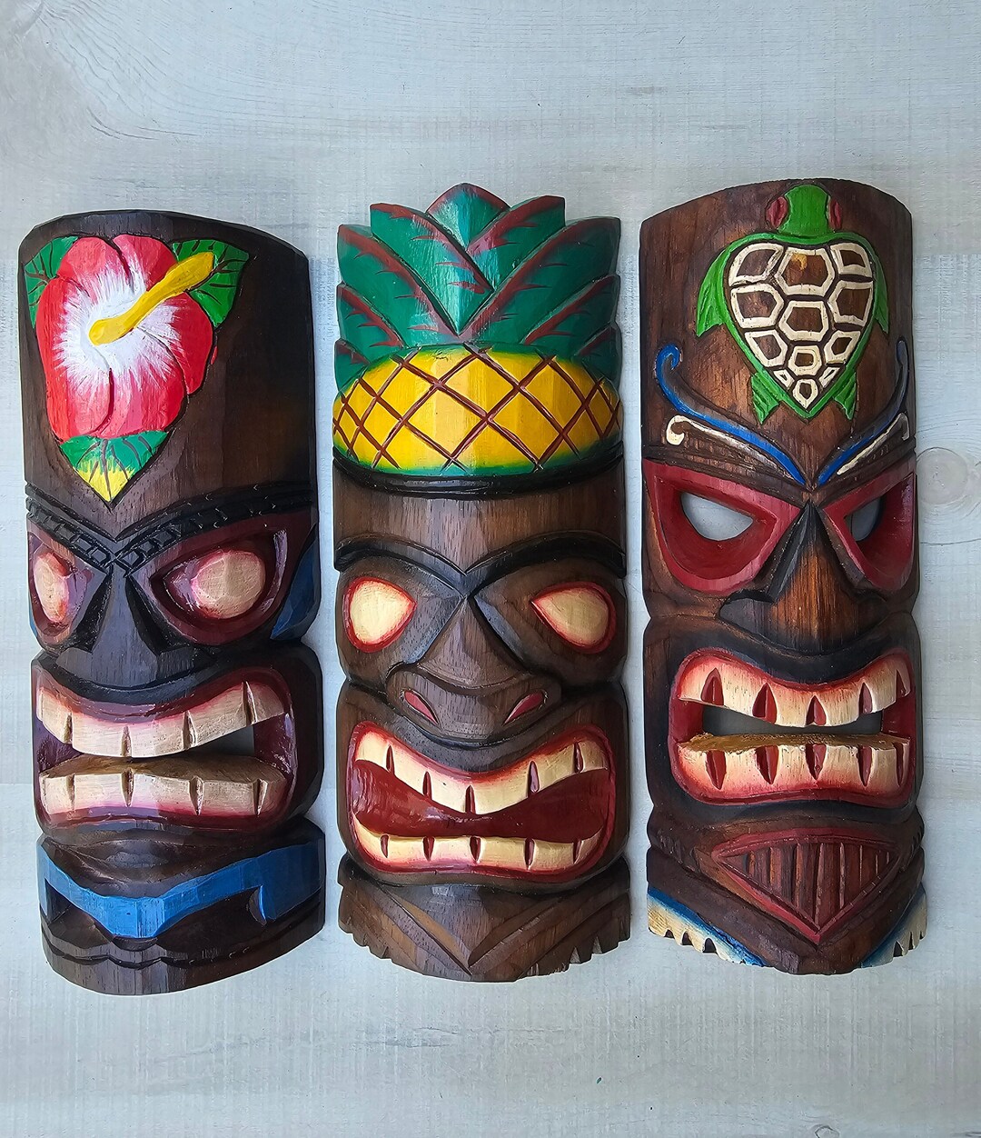 Tiki Mask Tiki Decor Hawaiian Luau Tropical Tribal 12" Set of 3 - Etsy