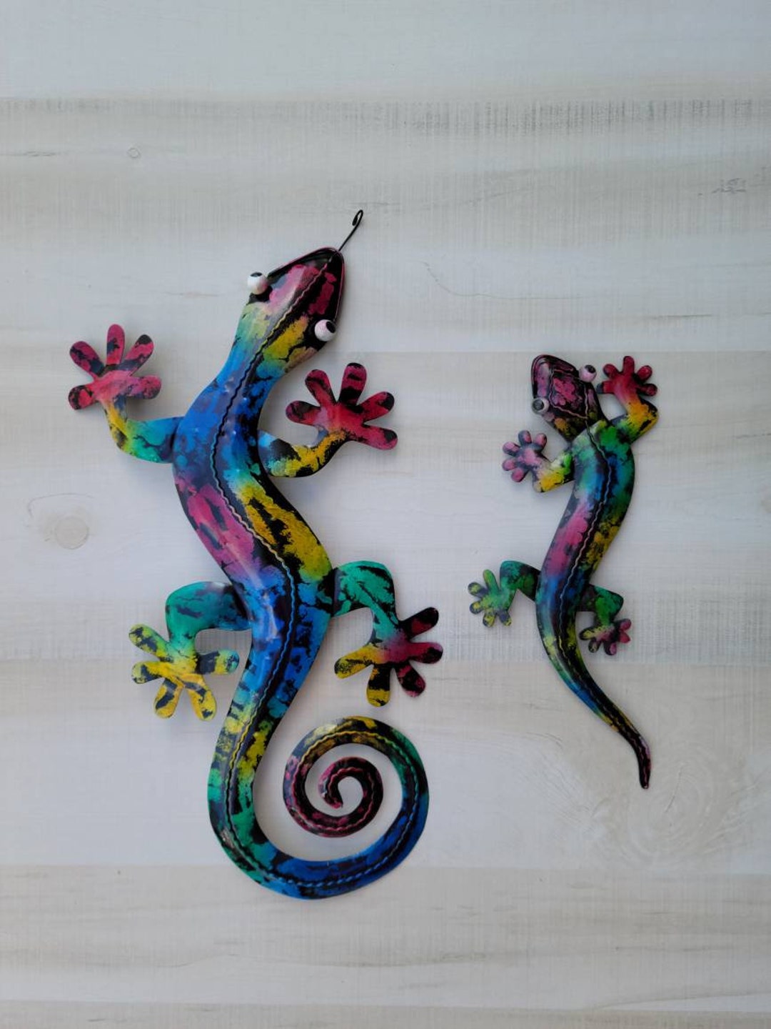 Gecko Lizard Metal Wall Decor Tropical Tiki Decor Set of 2 (19.5" and ...