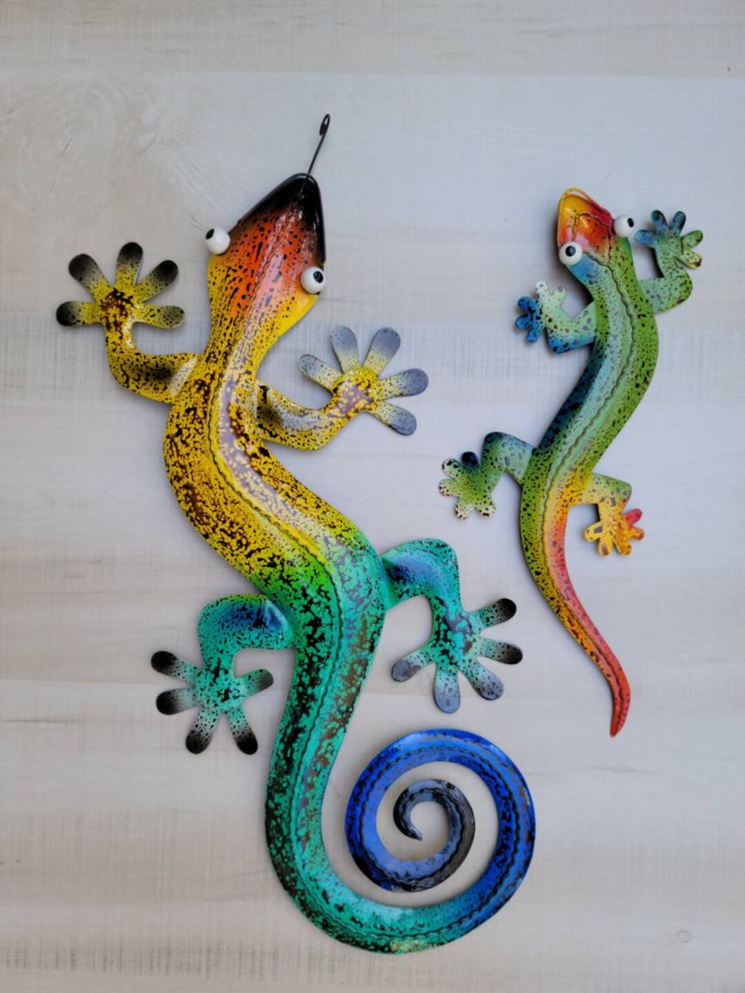 Gecko Lizard Metal Wall Decor Tropical Tiki Decor Set of 2 19.5 and 12 ...