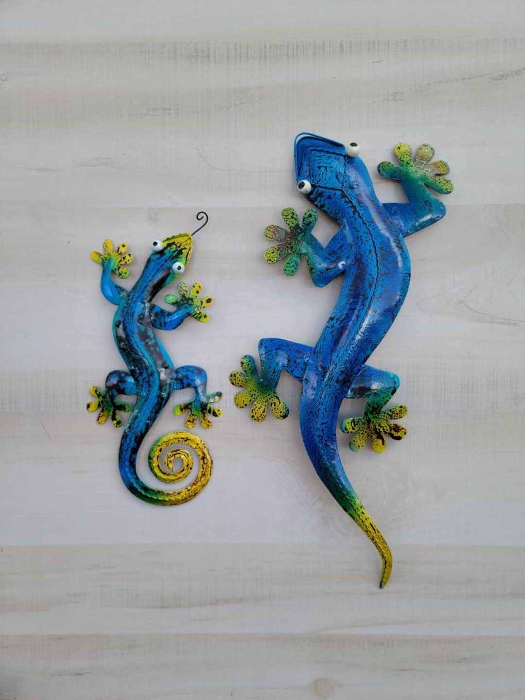 Gecko Lizard Metal Wall Decor Tropical Tiki Decor Set of 2 (19.5" and ...