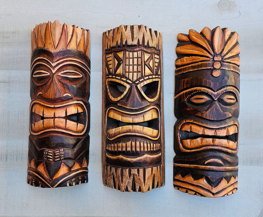 Tiki Mask Tiki Decor Hawaiian Luau Tropical Tribal 12" Set of 3 - Etsy
