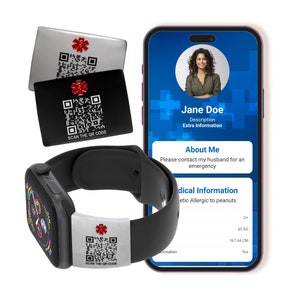 Alert Smart QR Code ID Tag for Watch Band, Engraved Apple Watch Safety ...