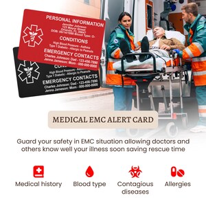 Medical Card ID for Wallet, Aluminum Custom Engraved Emergency Contact ...