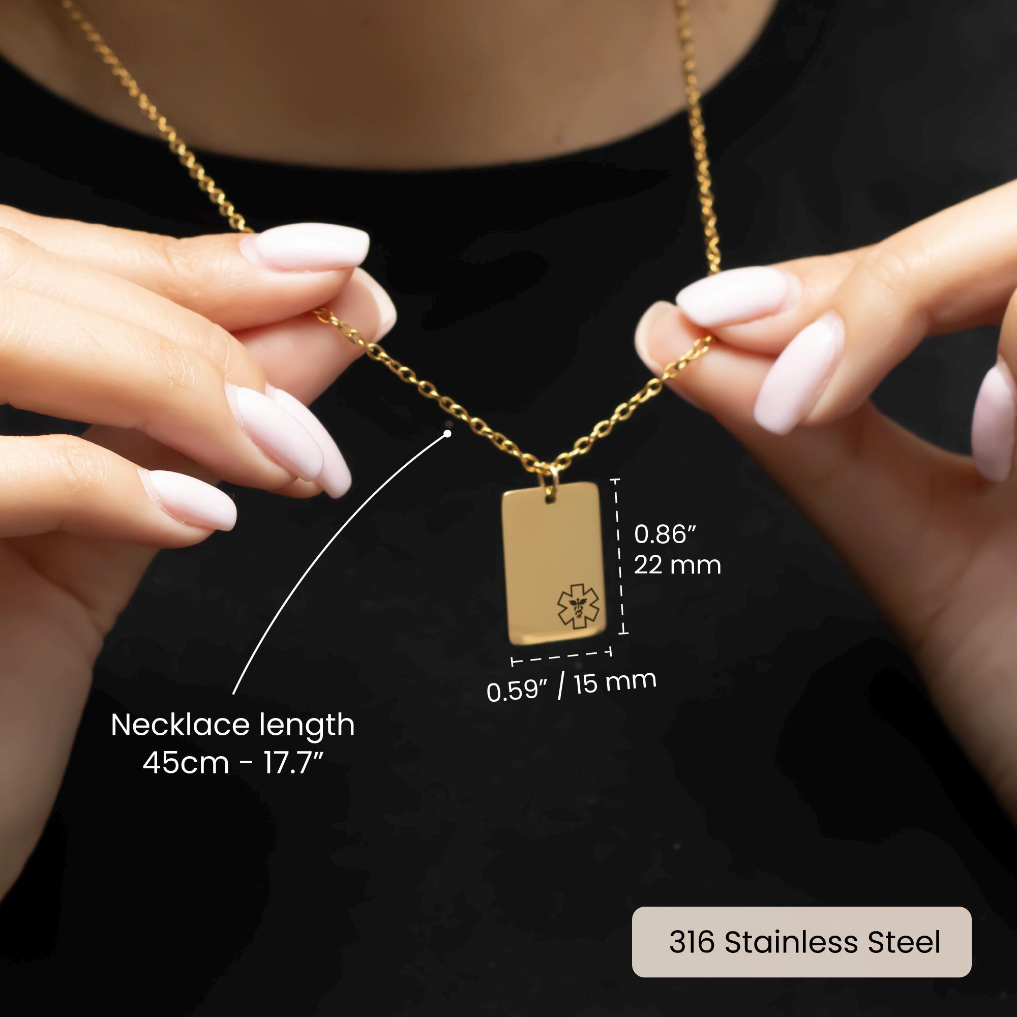Medical Alert Necklace for Women, Custom Life Saving Laser Engraved ID ...