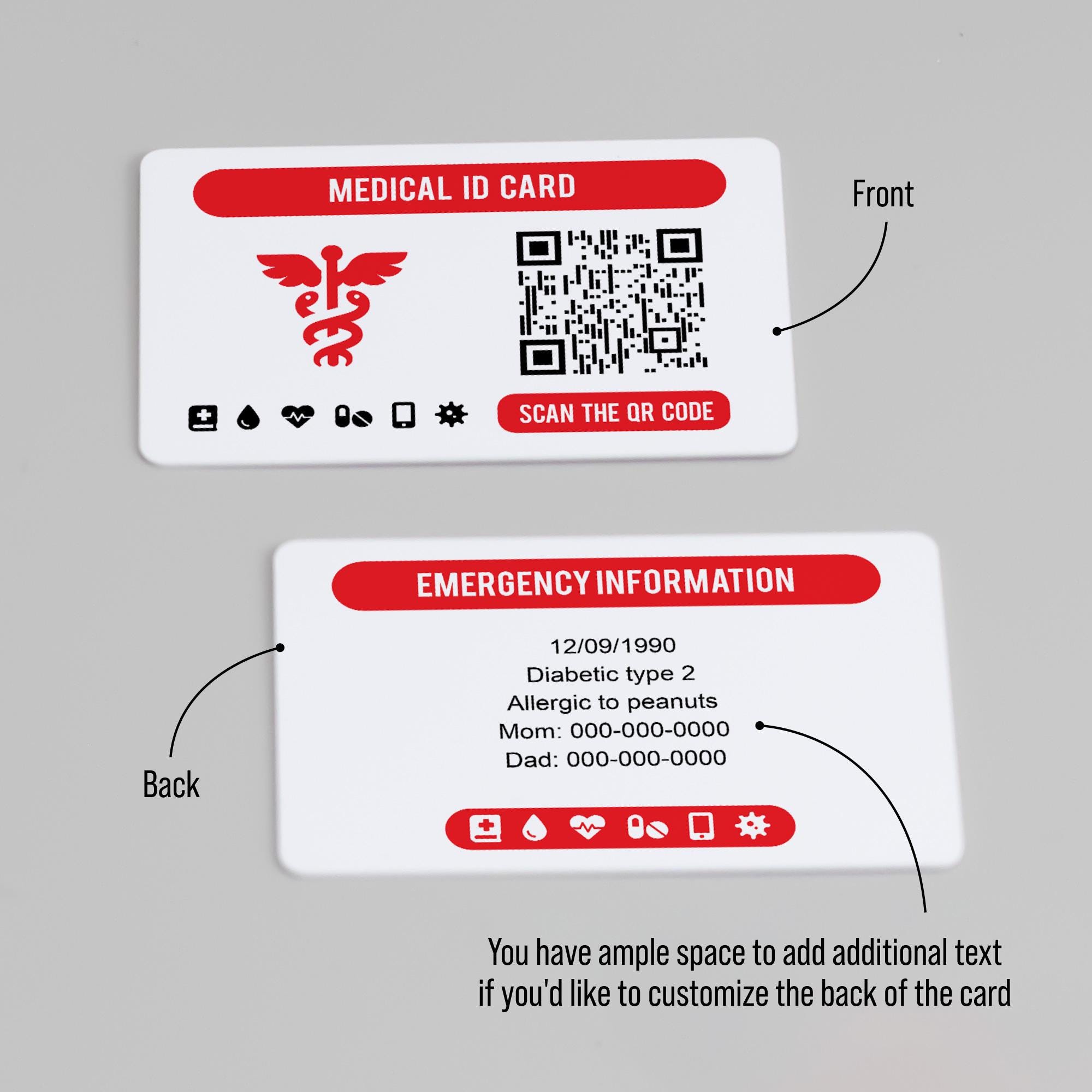 Medical ID Smart QR Code Wallet Card, Custom Emergency Contact ...