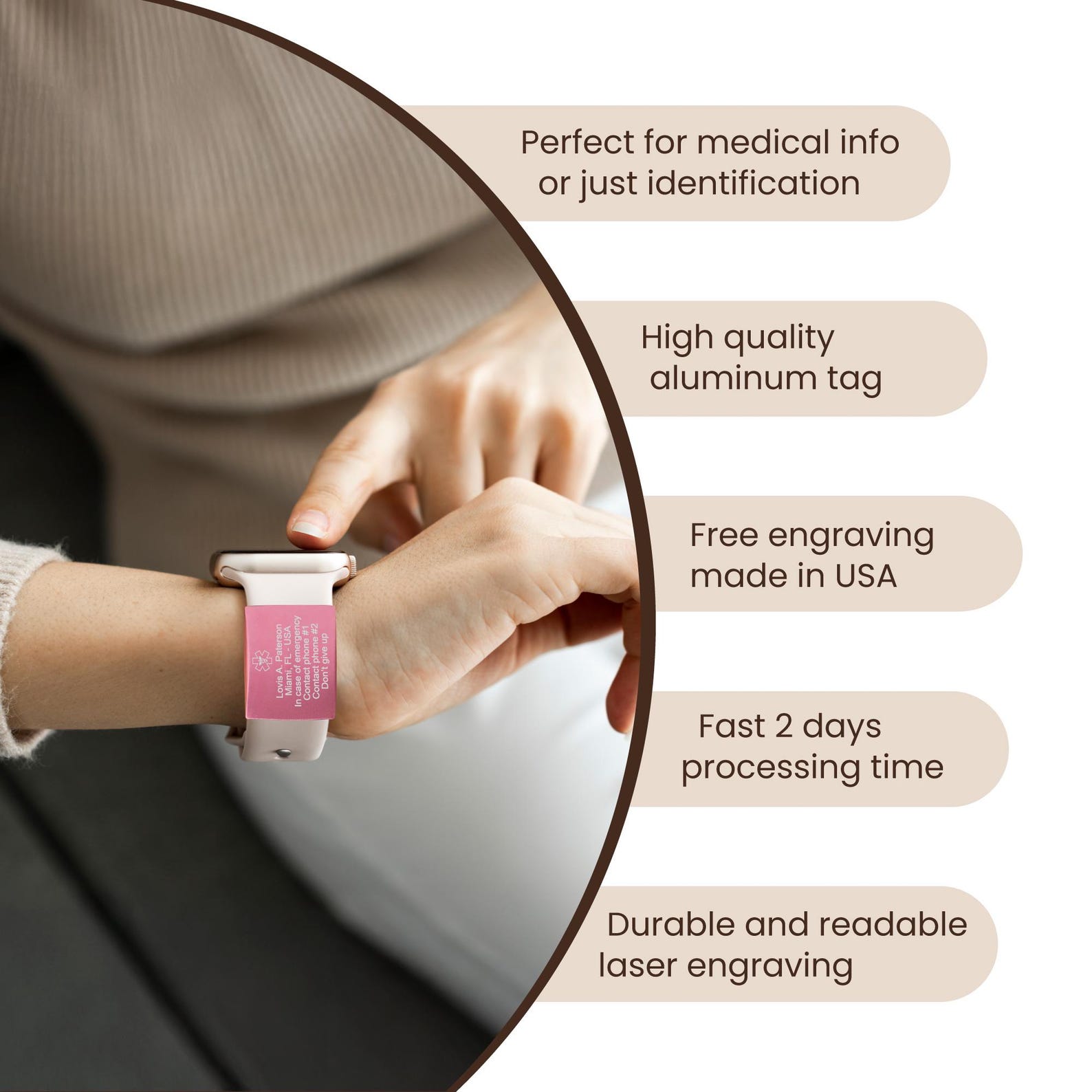 Custom Alert Smart QR Code ID Tag for Watch Band, Engraved Apple Watch ...