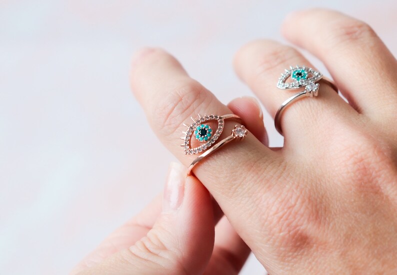 Evil Eye Ring Evil Eye Ring Rose Gold Protective Ring All | Etsy