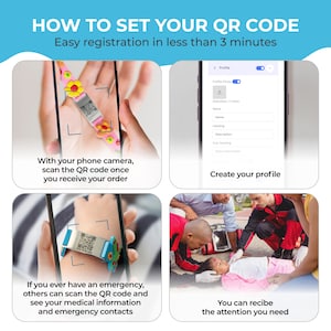 Smart QR Code Kids Emergency Bracelet, Personalized Scannable Medical ...
