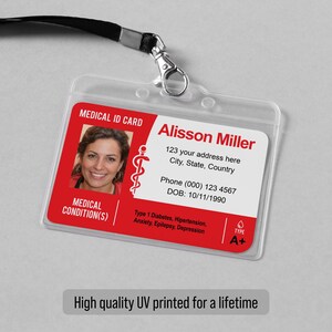Personalized Medical Alert ID Card, Custom Emergency Contact & Photo ...