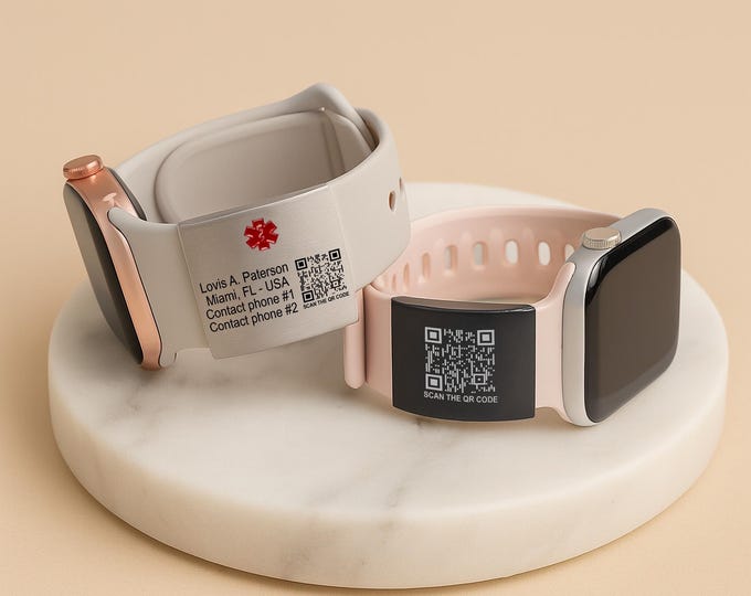 Custom Alert Smart QR Code ID Tag for Watch Band, Engraved Apple Watch ...